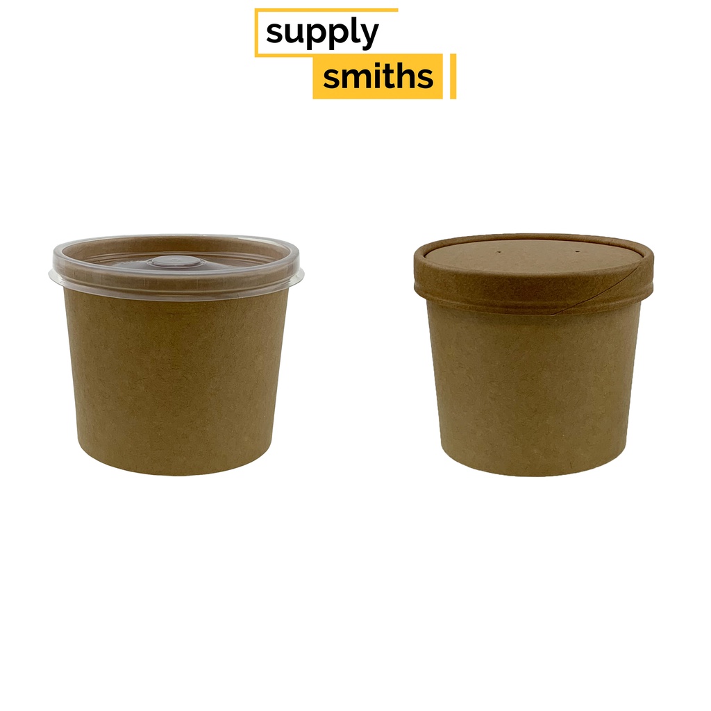Supply Smiths Disposable Kraft Paper Tub with Paper & Plastic Lid For ...