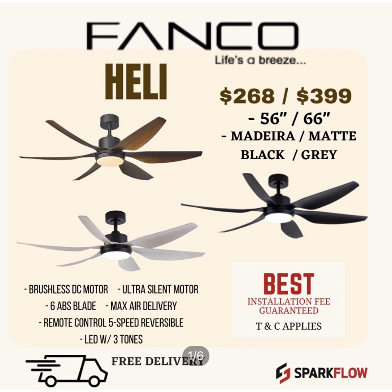 Fanco heli 56/66 in Dc motor ceiling fan with 3 tone led light and ...
