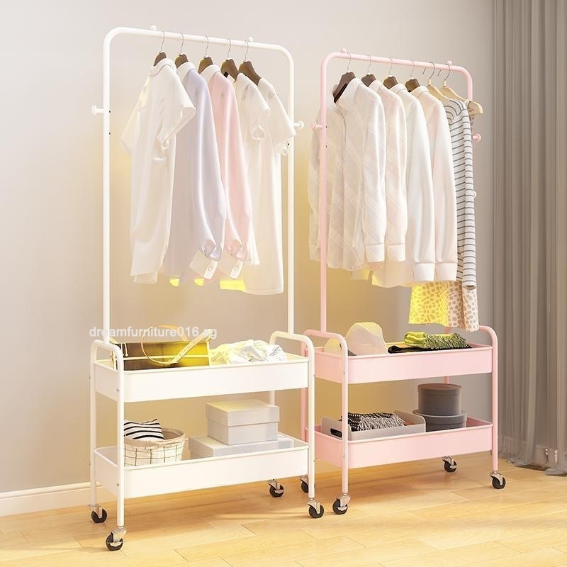 Clothes Rack Bedroom Storage Rack With Wheels | Shopee Singapore