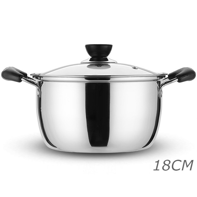 Korean Soup Pot 18cm with Glass Lid / Stainless Steel / double handle ...