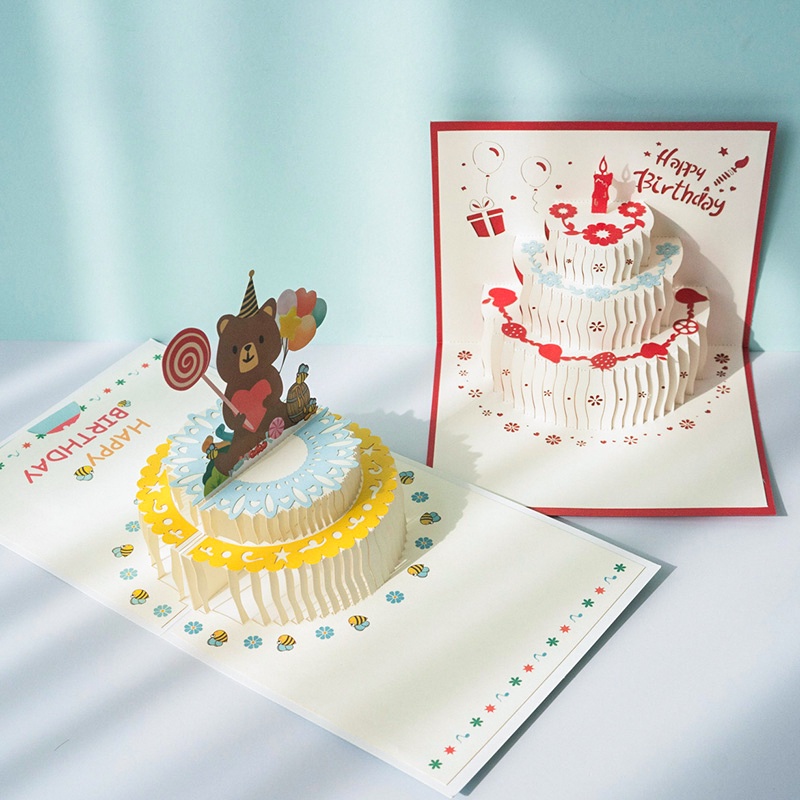 Delicate 3D Pop-Up Cake Happy Birthday Greeting Card Birthday Party ...