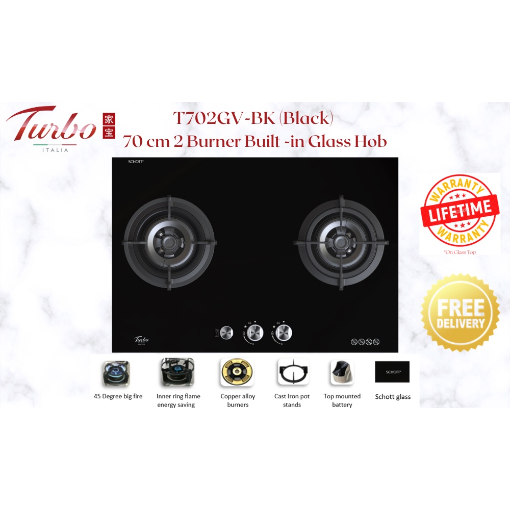 Turbo Italia - Turbo Incanto T702GV-BK 70cm 2 burners built-in glass hob | Shopee Singapore