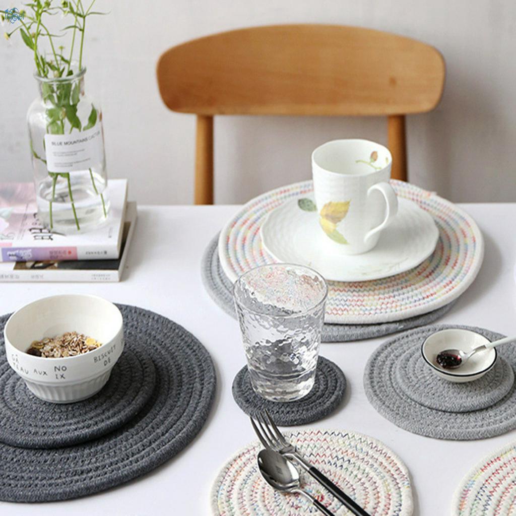 Round Cotton Coaster Heat Resistant Linen Dining Table Plate Mat For ...