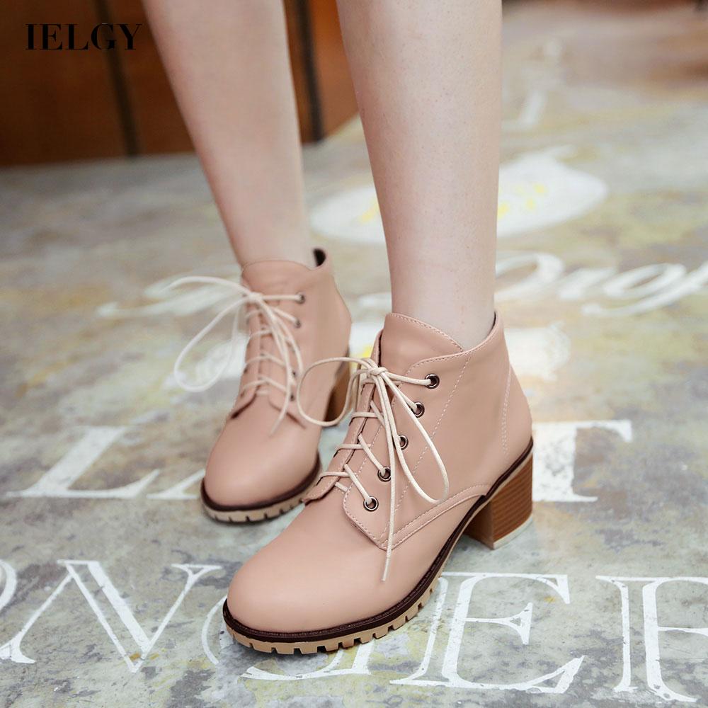 IELGY Shoelace Low-heeled Round head Solid color Large size Low tube ...