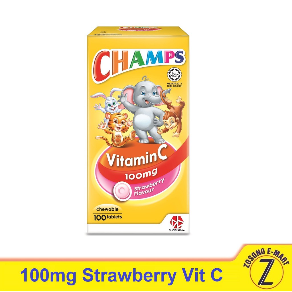 CHAMPS 100mg Vitamin C Strawberry Chew Tab 100s [Vit C for Kids ...