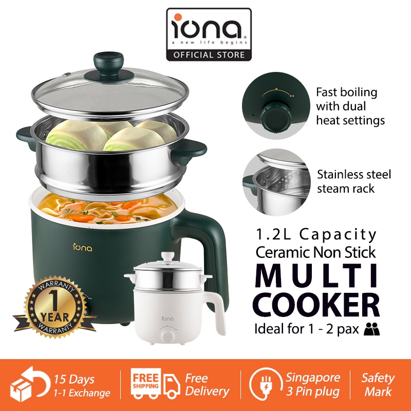IONA 1.2L Ceramic Mini Non Stick Multi Cooker With Steamer | Multi ...