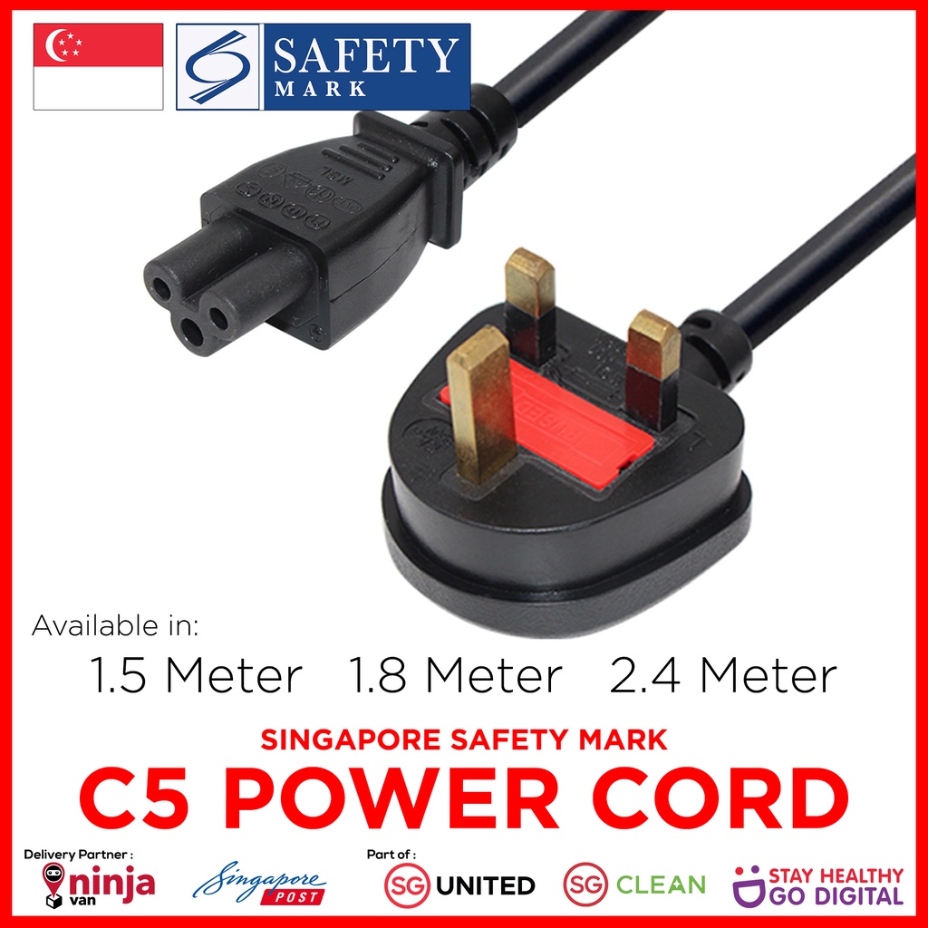Singapore Safety Mark Approval Power Cord C5 AC Power Cable 3 Pin UK SG ...
