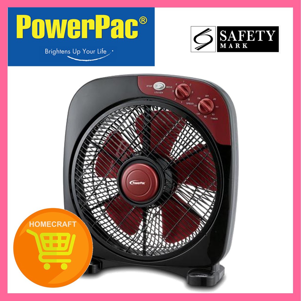 PowerPac 12 Inch Electric Box Fan, Desk, table fan with Timer (PPBF30 ...