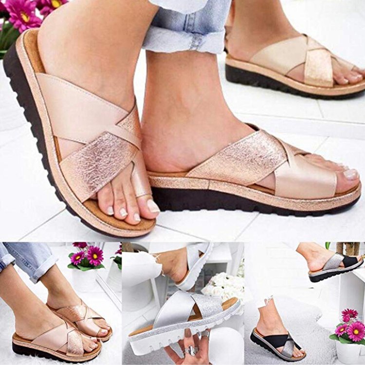 Size 34-43 Women Flat Shoes Sandal Orthopedic Bunion Corrector | Shopee ...