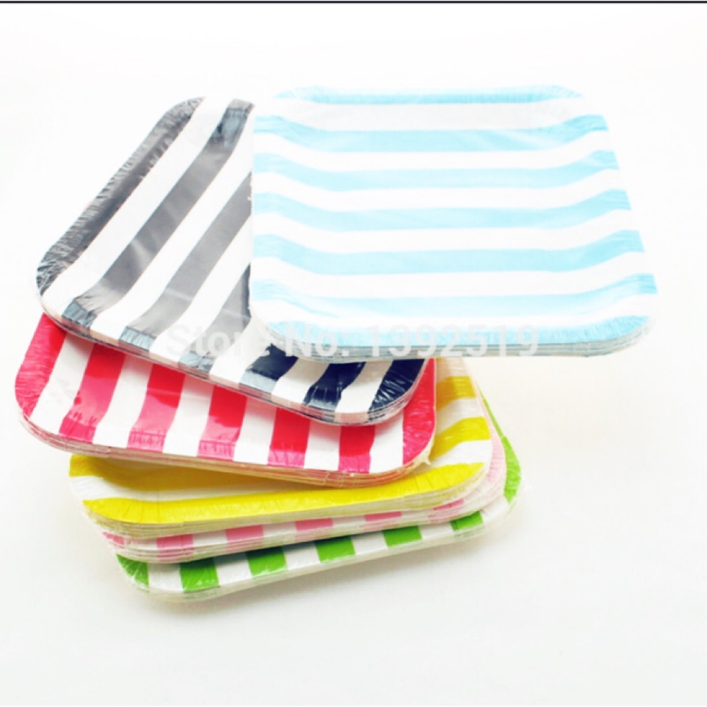 Singapore Seller Paper Plates Square stripe design - 7.5in/19cm ...