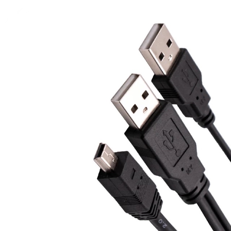 2 in 1 Dual USB 2.0 Double A Type 2A Male to Mini 5 Pin Male Y Cable ...