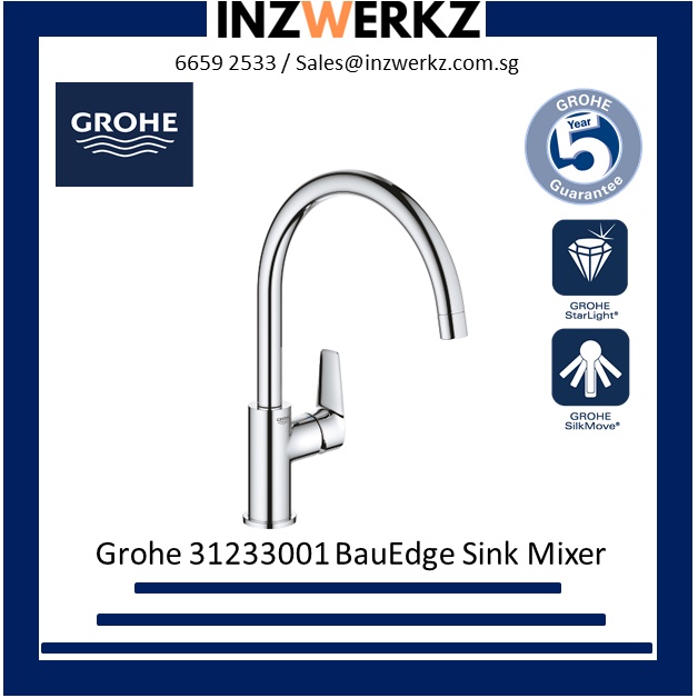 Grohe 31233001 BauEdge C-spout Kitchen Sink Mixer Tap | Shopee Singapore