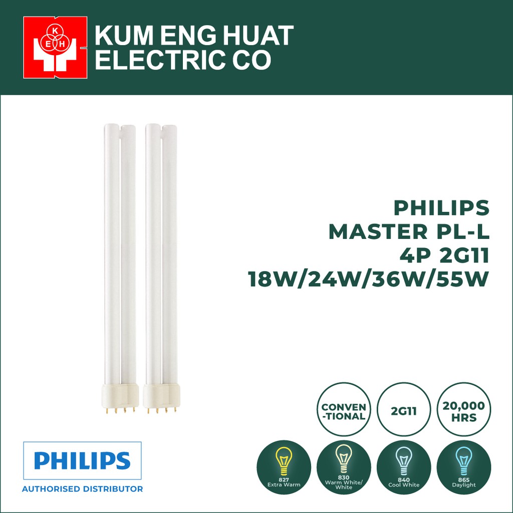 [2 PACK] PHILIPS MASTER PL-L 4P 2G11 (827/830/840/865) - CONVENTIONAL BULB SERIES | Shopee Singapore