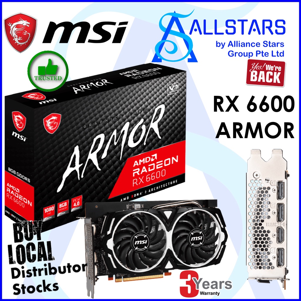 MSI Radeon RX 6600 / RX6600 Armor 8GB V1 PCI-Express Gaming Graphics ...