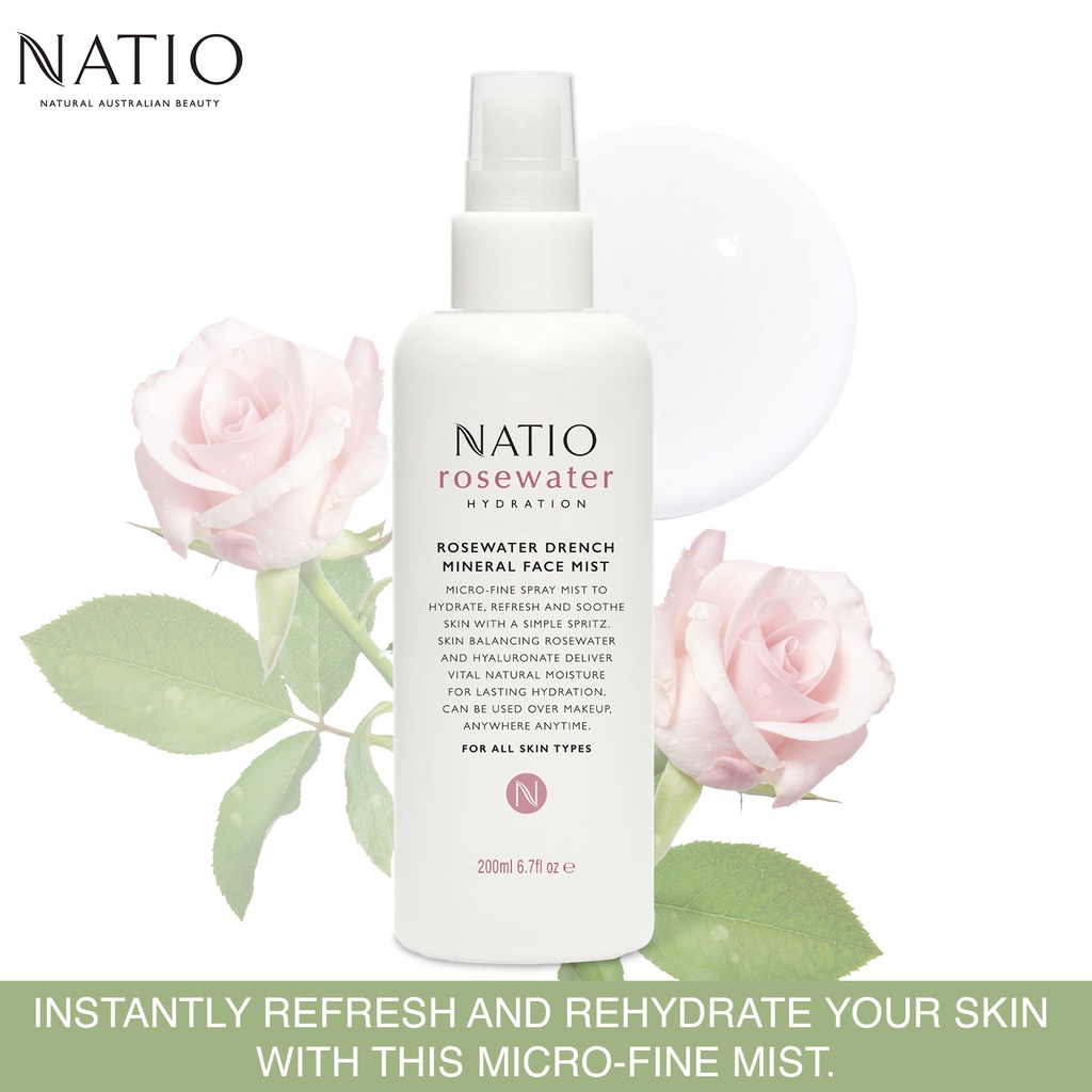 Natio Rosewater Hydration Drench Mineral Face Mist 200ml | Shopee Singapore