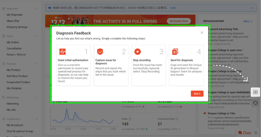 What is Diagnosis Feedback? | Shopee MY Seller Education Hub