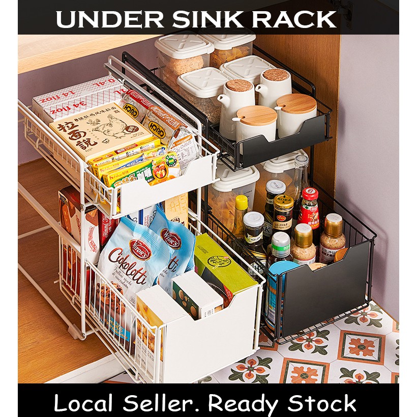 (SG STOCK) Under Sink Rack/ Kitchen Shelf Storage / Spice Sauce ...