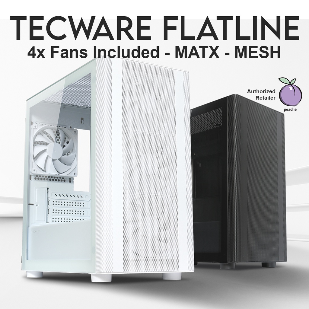 Tecware Flatline TG MATX ITX PC Casing Case Chassis - BLACK / WHITE ...