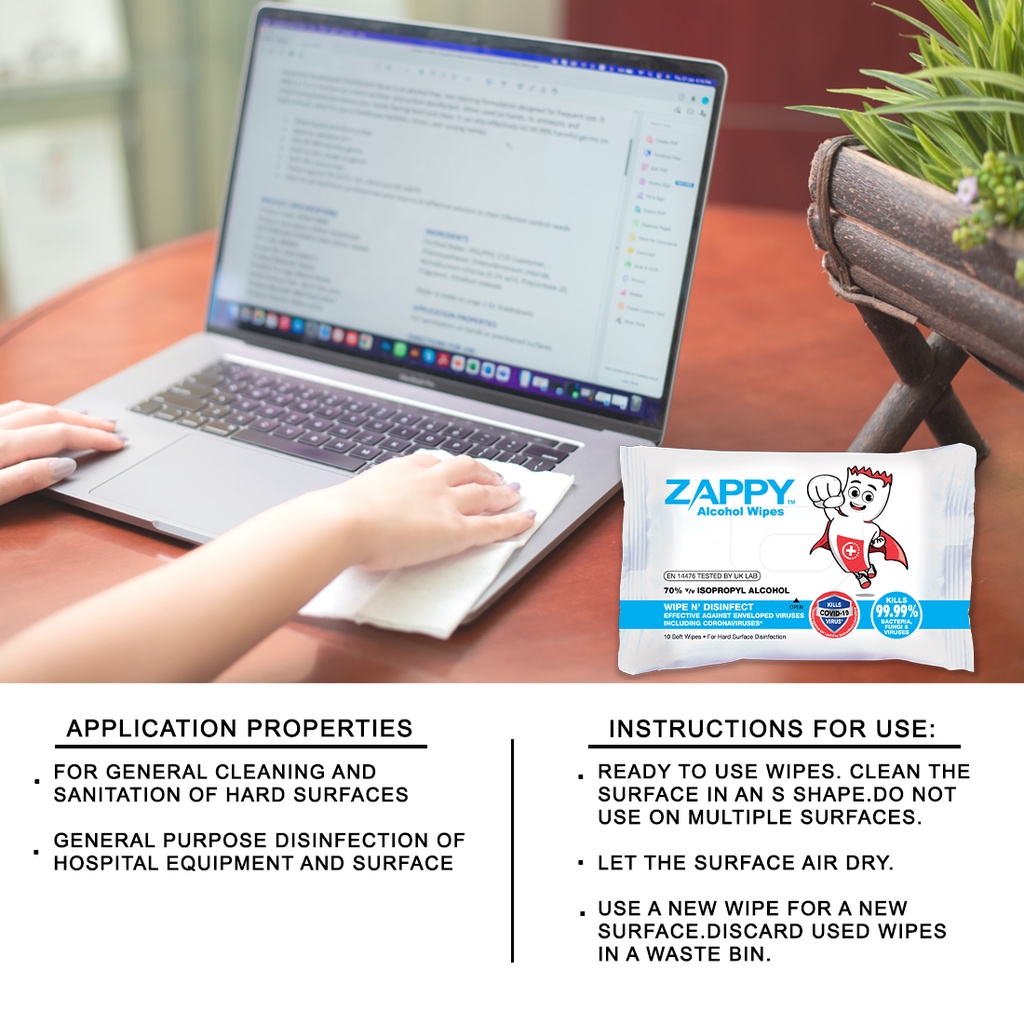 Zappy Alcohol Wipes Resealable 10 Sheets x 6 Packets, IPA 70% Wet Wipes ...