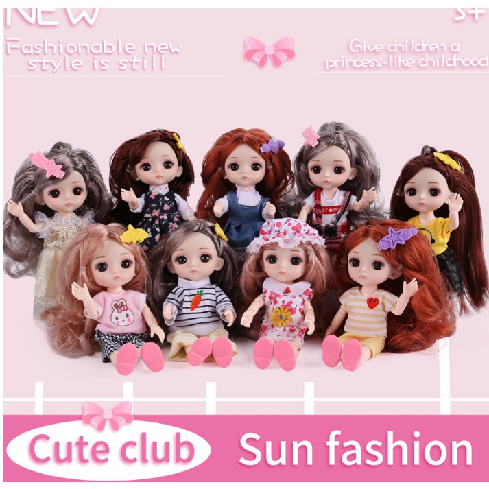 Fashion 16cm Mini Girl BJD Baby Doll 13 Moveable Jointed Bjd Dolls Long ...