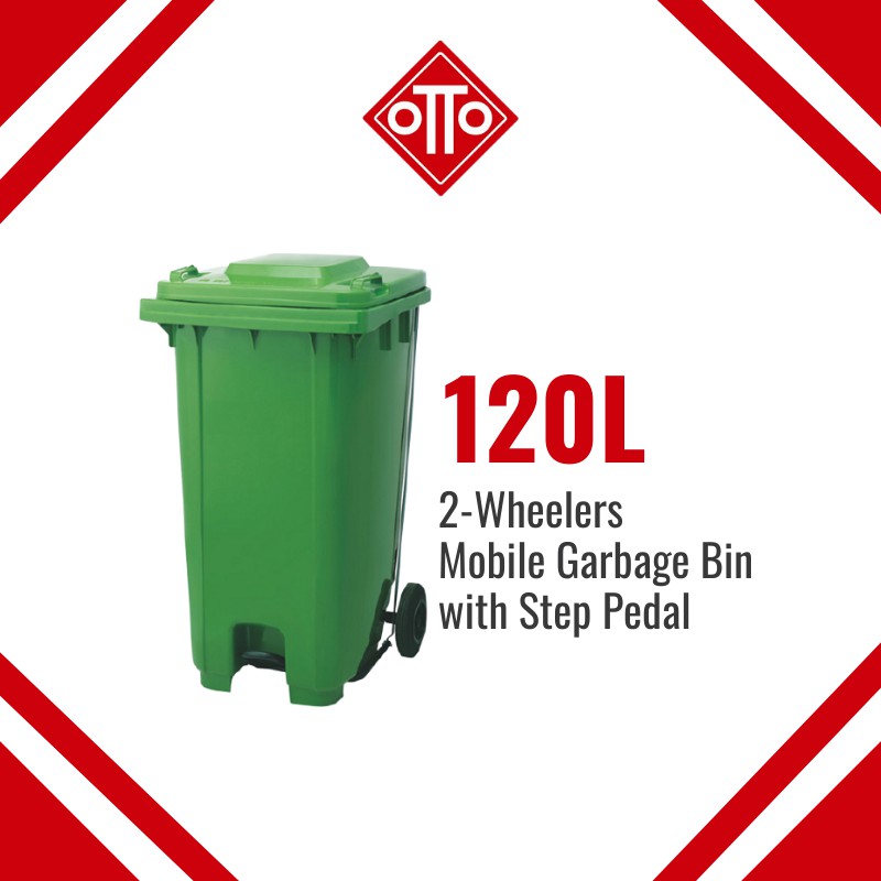 OTTO MGB 120L Plastic Waste Bin with foot step pedal , cover & 2-wheels ...