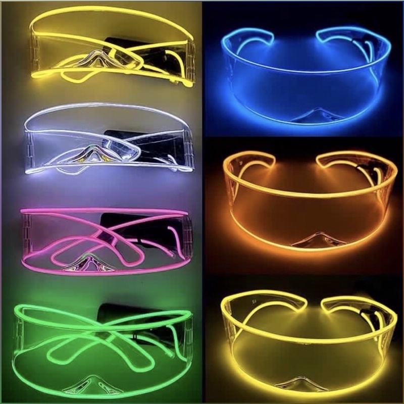 Cool 😎 Aqua Neon Rave Glow Flashing LED Clear futuristic glasses for ...