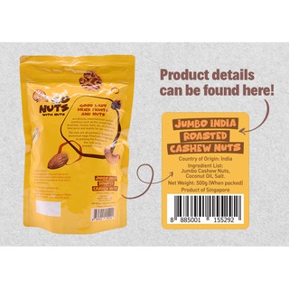 [Healthy Nuts]Raw/Roasted/Baked Jumbo Cashew Nuts -1kg (500g x 2 packs) | Shopee Singapore