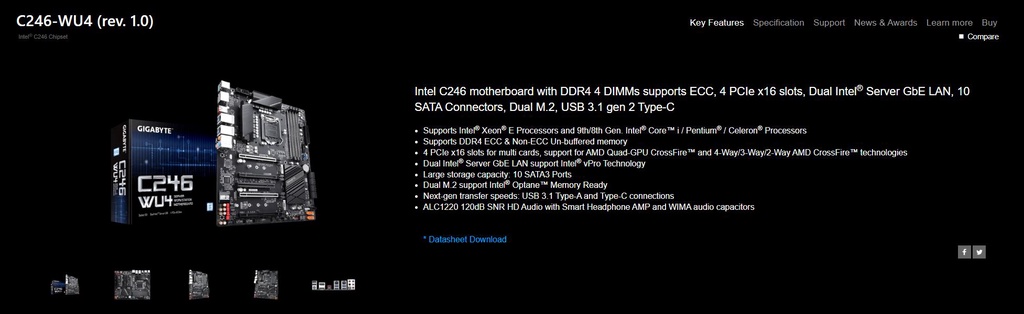 Intel C246 motherboard with DDR4 4 DIMMs supports ECC, 4 PCIe x16 slots (3 YEARS WARRANTY BY CDL ...