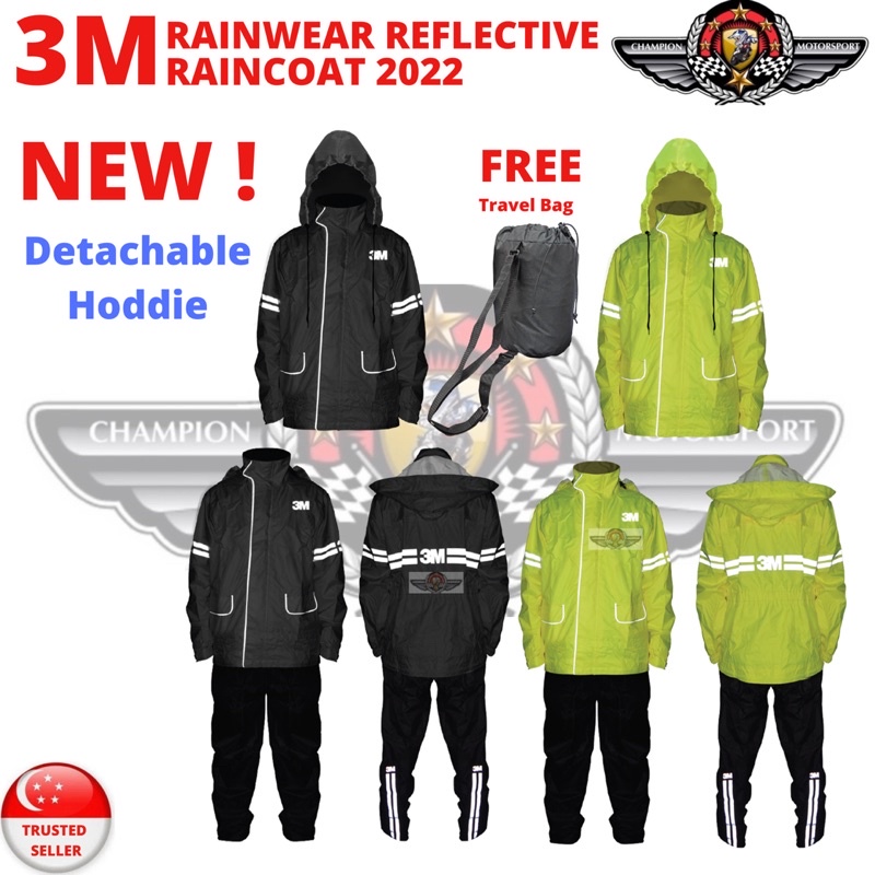 3M 2022 Scotchlite Motorcycle Raincoat with Detachable Hoddie ...