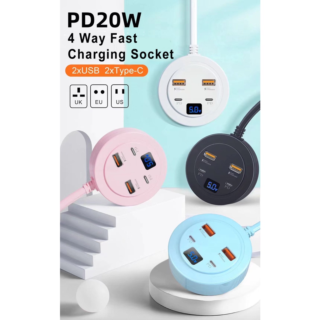 2 USB and 2 Type C Ports 5A Fast Charger Socket (1 Meter) | Shopee ...