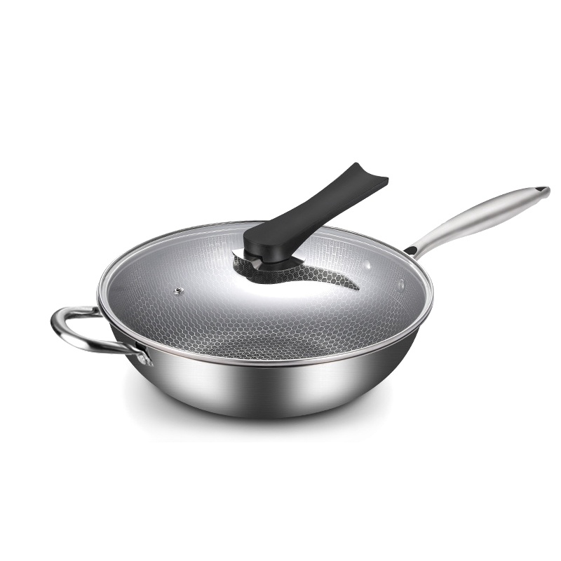New Non-stick Pan Honeycomb 430 Stainless Steel Wok Frying Pan Wok 34cm ...