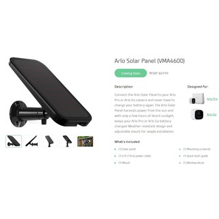 ARLO Pro / Pro 2 / Go Solar Panel Charger - VMA4600 | Shopee Singapore