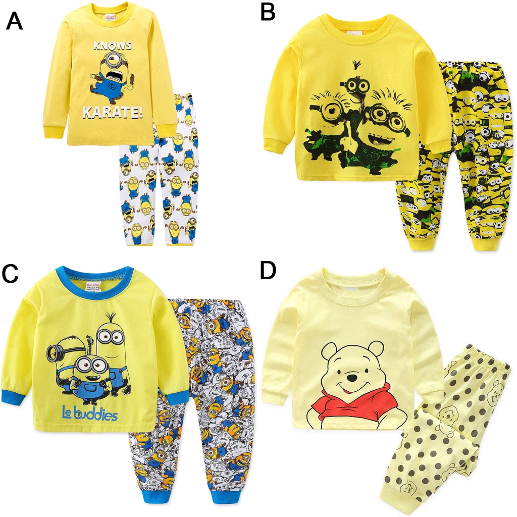 Pyjamas Set Boys Kids Winnie The Pooh Minions Sleepwear Pyjamas Toddler ...