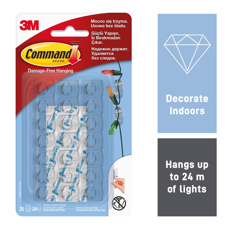 3M Command Self-Stick Clear Decorating 20 Clips with Clear 24 mini ...