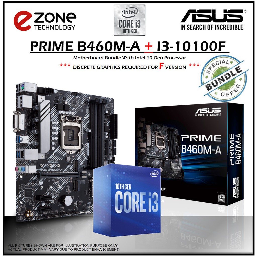 Asus Prime B460M-A LGA1200 Motherboard + Intel 10th Gen Core i3 ...
