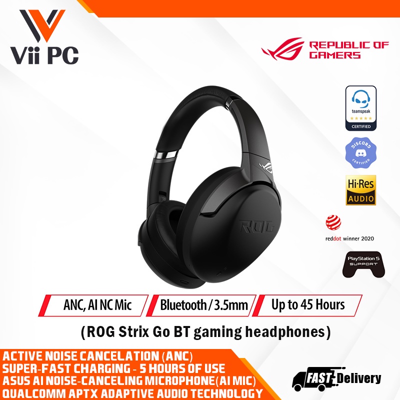 ASUS ROG Strix Go BT Gaming Headset (AI noise-canceling microphone, Hi ...