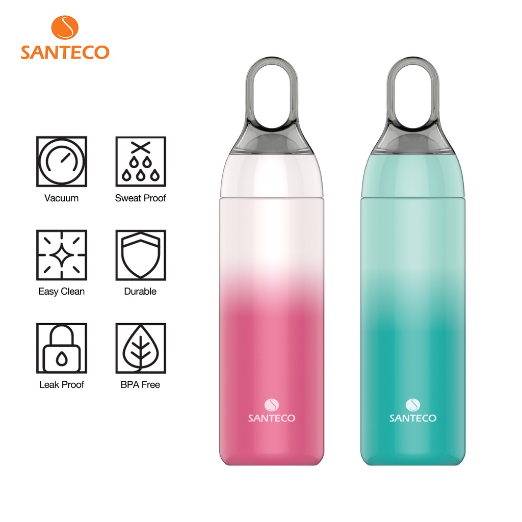 Santeco Slim Thermos Bottle Vacuum Flask 380ml Hot & Cold Stainless ...