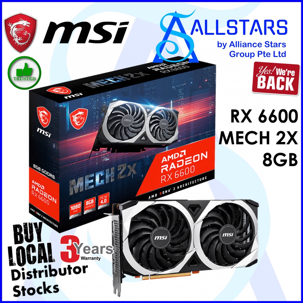 MSI Radeon RX 6600 MECH 2X 8GB PCI-Express x16 Gaming Graphics Card ...