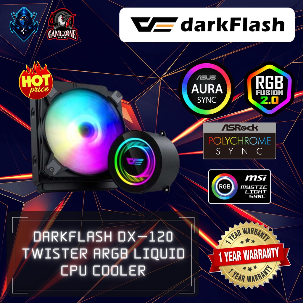 Aigo DarkFlash Twister DX-120 aRGB All-In-One Liquid CPU Cooler Black ...