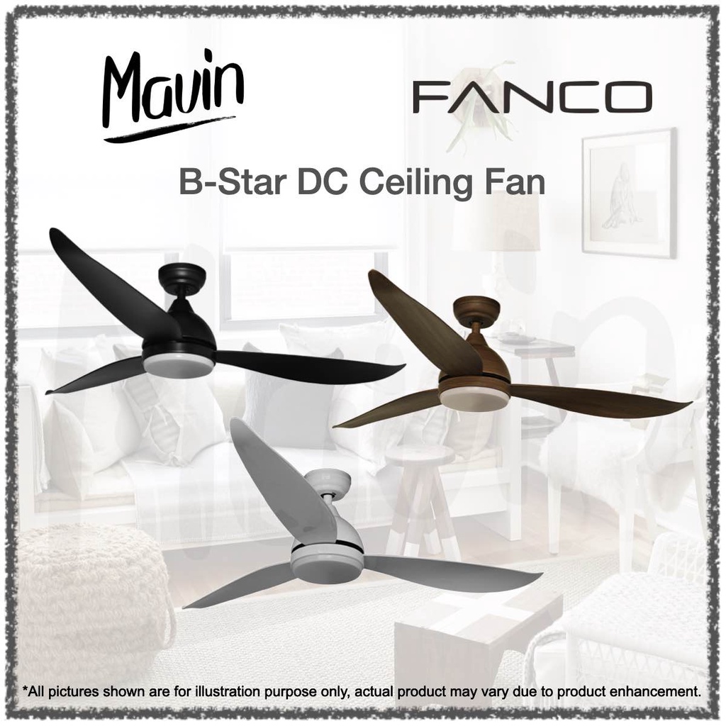 FANCO B-STAR DC Motor Ceiling Fan with 3 Tone LED Light Kit and Remote ...