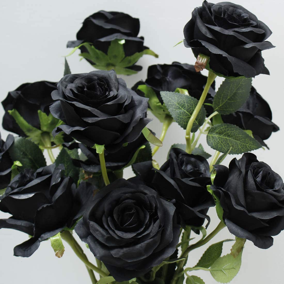 Artificial Black Roses Silk Flowers Fake Single Stem Blooming Rose ...