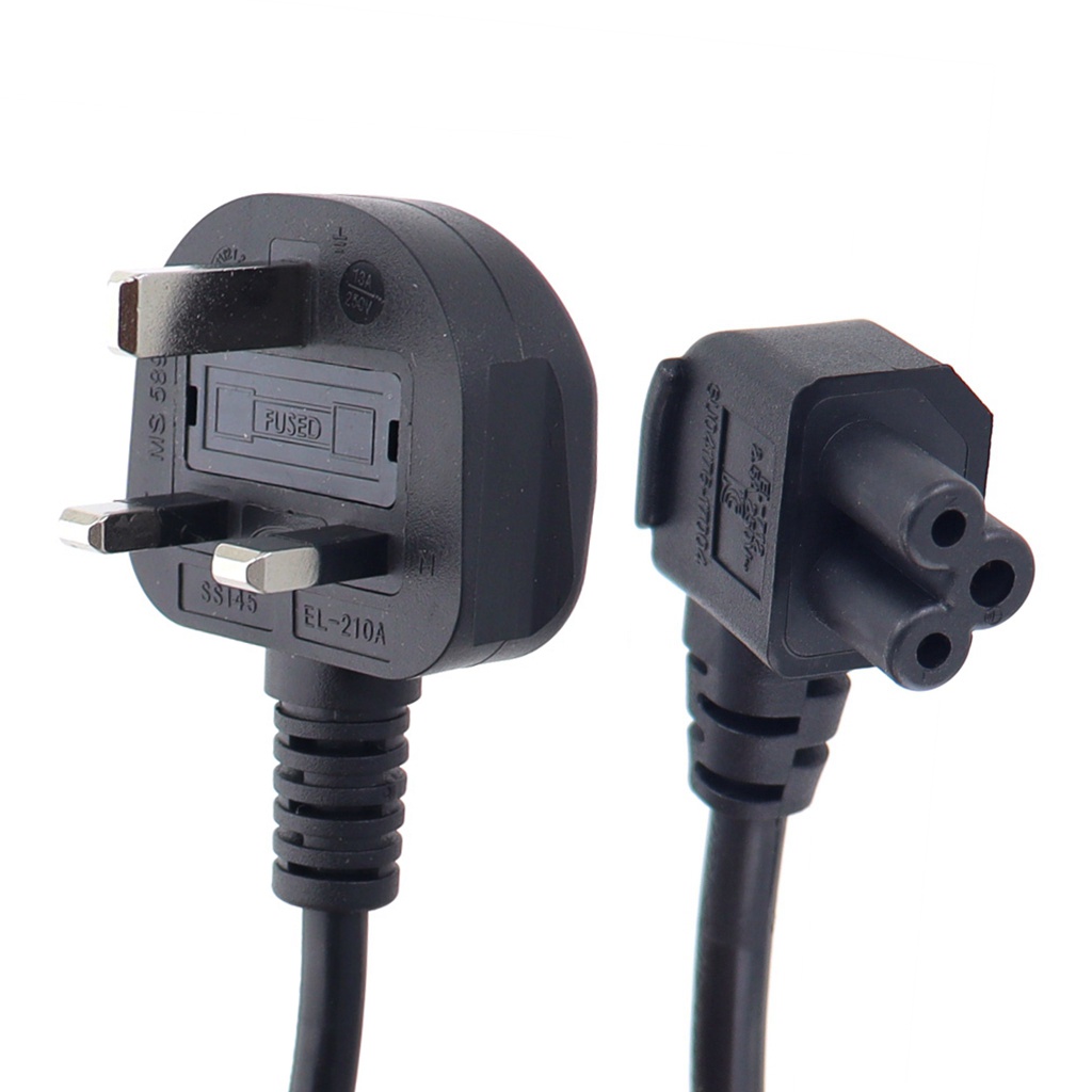 Left Angled IEC 60320 C5 to UK BS1363 Mains Plug Laptop Power Lead ...