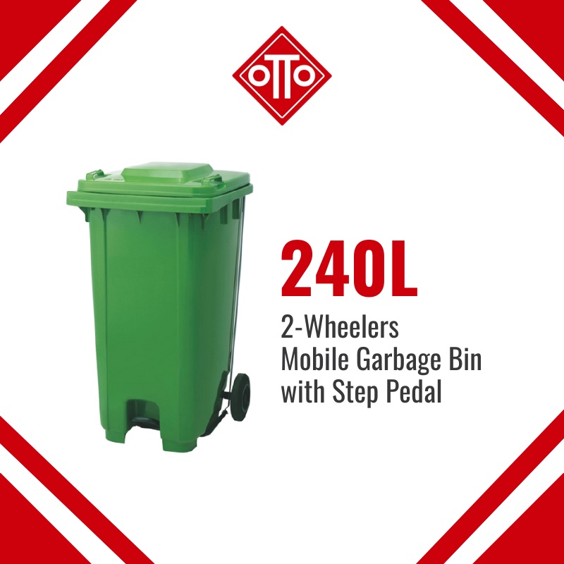 OTTO MGB 240L Plastic Waste Bin with foot step pedal , cover & 2-wheels ...