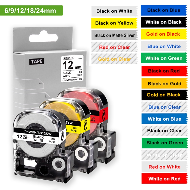 Compatible EPSON SS12KW LC-4WBN9 Label Tape 6/9/12/18/24mm, for EPSON ...