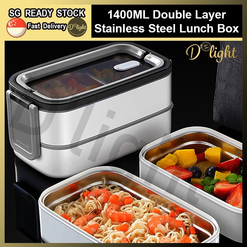 Dlight 1400ml Double Tier Stainless Steel Lunch Box 3 Compartments ...