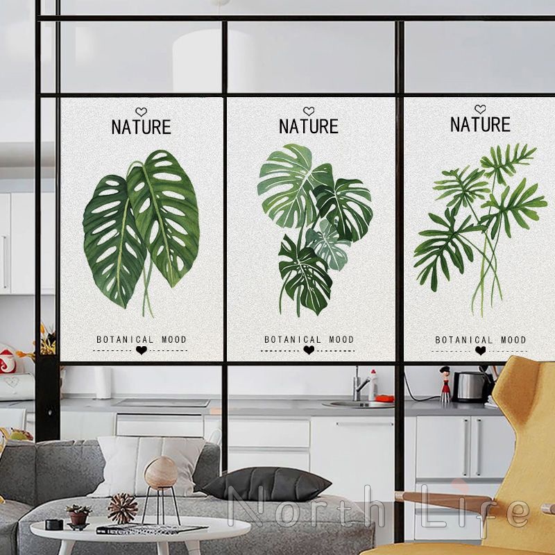 Nordic Green Plants Window Film Sticker Decorative Window Glass Sticker ...