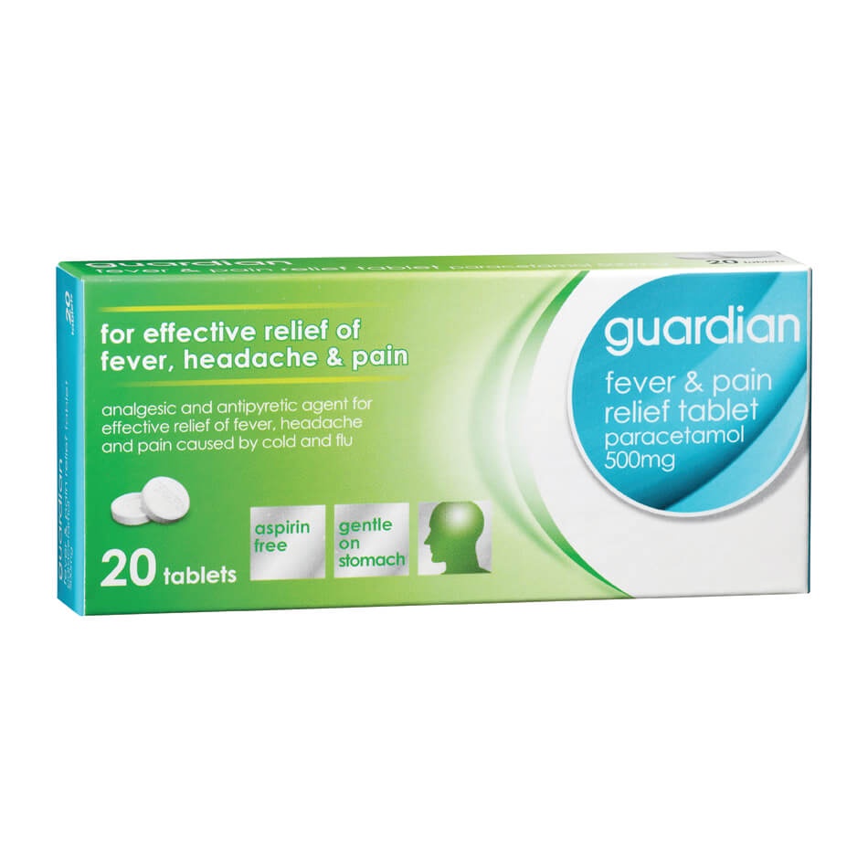 Guardian Fever & Pain Relief Tablet Paracetamol 500mg, 20 tablets ...
