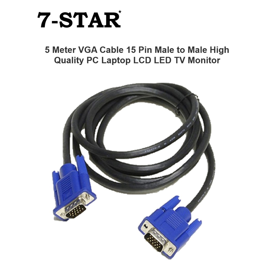 5M VGA Cable 15 Pin Male to Male High Quality PC Laptop LCD LED TV ...