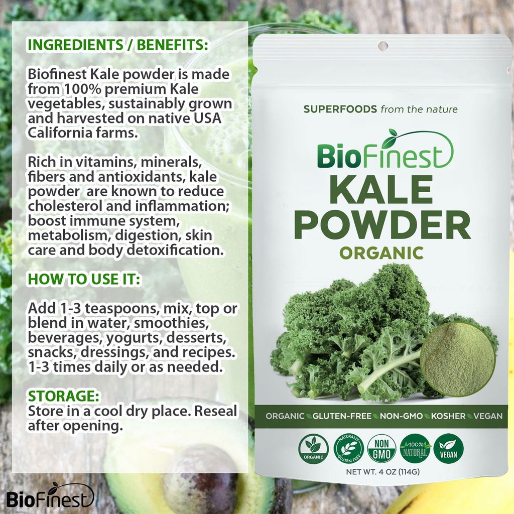 Biofinest Kale Vegetable Powder Organic Pure Freeze Dried Superfood ...