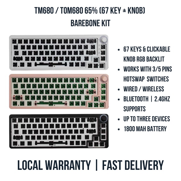 TM680 / TOM680 / KF068 / 65% (67 Key + Knob) Barebone Hotswap Keyboard ...